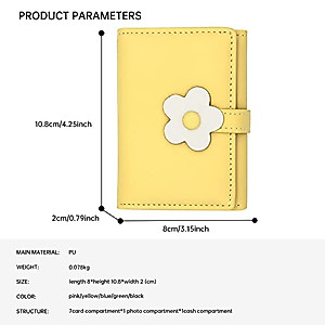 LJCZKA Cute Small Wallet for Girls Women - RFID Blocking PU Leather Tri-folded Flowers Cash Pocket with Card Holder Slim Short Wallet (Yellow)