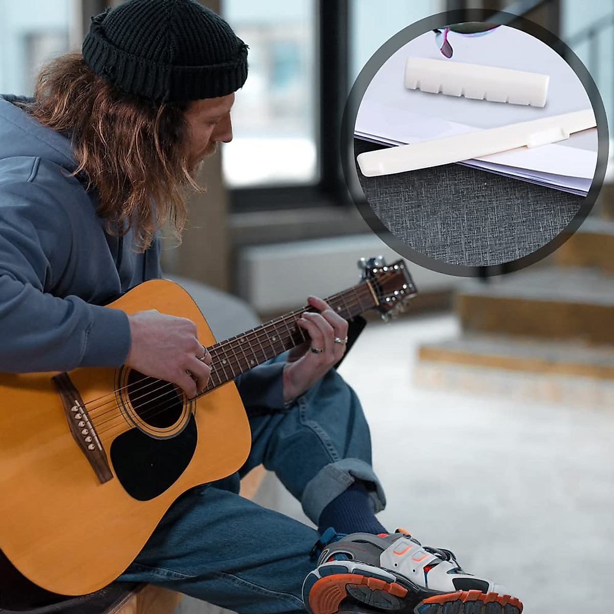 6 String Acoustic Guitar Bone Bridge Saddle and Nut Real Bone Parts for Acoustic Guitar Replacement