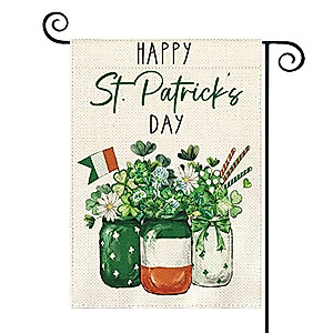 AVOIN colorlife Happy St Patricks Day Lucky Shamrock Garden Flag 12x18 Inch Double Sided, 17 March Mason Jar Yard Outdoor Flag