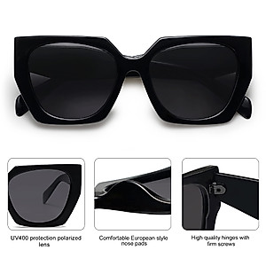 SOJOS Big Trendy Polarized Sunglasses Womens Oversized Cateye Sunnies Lentes De Sol Para Mujer SJ2205, All Black