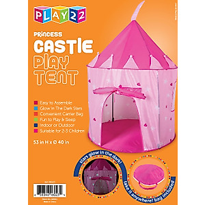 Play22 Play Tent Princess Castle Pink - Features Glow in The Dark Stars - Portable - Kids Pop Up Tent Foldable Into A Carrying Bag - Indoor and Outdoor Use - Original