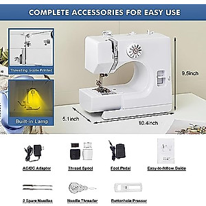JUCVNB Mini Sewing Machine for Beginners, Small Portable Sewing Machine for Kids, Adult Mending Machine with Reverse Sewing and 12 Built-In Stitches, Suitable for Household and Travel