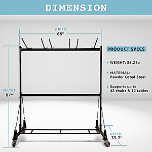 AdirOffice Combo Cart for Chairs & Tables - Foldable Seat & Table Wheeled Caddy - Steel Body Truck with Locking Swivel Caster Wheels - 600 Lbs Weight Capacity - Quick & Easy Assembly