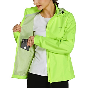 Willit Women's Cycling Running Jackets Rain Windproof Jackets Lightweight Windbreaker Bike Hiking Jacket Packable Hooded Fluorescent Yellow L