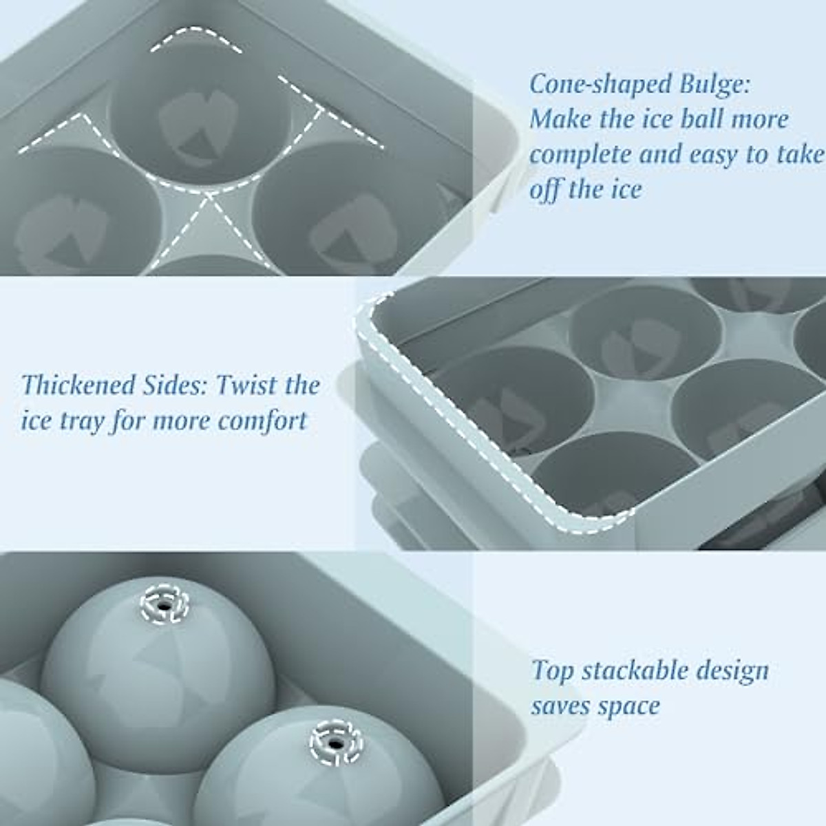 Miaowoof Ice Ball Maker for Mini Fridge, 2.0 Inch Easy Release Round Ice Cube Trays, Space-Saving Large Ice Cube Molds, 2 Pack Ice Trays for Freezer with Lid, Whiskey Ice Cubes for Cocktails & Bourbon