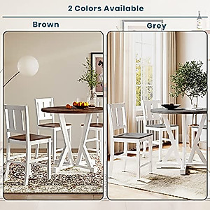LCH 5-Piece Round, Farmhouse Rustic Counter Height Set with 1 Table and 4 Chairs for Home Kitchen, Dining Room (Grey)
