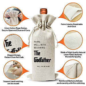 Godfather Proposal Gift Wine Bag, Pairs Well With Becoming A Godfather, Appreciation Christening Thank You Gift For New Godfather, Baby Shower or Party Favor, Baptism Decor, Baby Announcement Gift