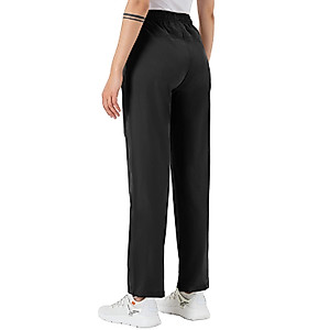 BGOWATU Women's Hiking Cargo Pants Quick Dry Lightweight Water Resistant Joggers Pants Zipper Pockets (Black,US L)