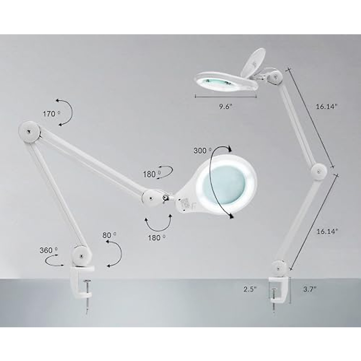 Neatfi (New Model Bifocals 1,200 Lumens Super LED Magnifying Lamp with Clamp, 5D + 20D, Dimmable, 60 Pcs SMD LED, 5 Inches Diameter Lens, Adjustable Arm (5 Diopter + 20 Diopter, White)