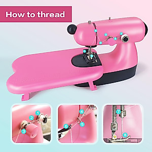 Sewing Machines Mini, portable Sewing Machine，sewing machine child's，kit easy hand held sewing machine manual sewing machine leather jeans plastic Upgraded Electric Sewing Machine with Sewing Bag, Expansion Board, LED Light (Pink)