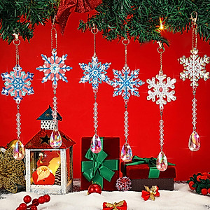 Perthlin 6 Pieces Winter Snowflake Diamond Art Kits Double Sided Diamond Art Suncatchers Wind Chimes Hanging Diamond Art Ornaments Accessories for Kids DIY Crafts Christmas Home Windows Decoration