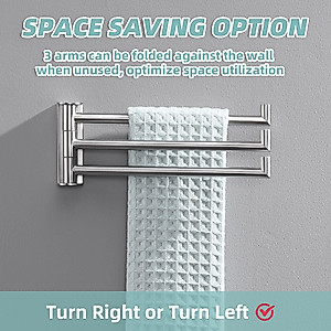 APLusee Brushed Nickel Swivel Towel Rack, 304 Stainless Steel Foldable Towel Bar with Three Swing Arm, Wall Mounted