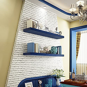 Habudda Floating Shelves, Wall Decor Wood Shelf for Bathroom Bedroom Kitchen Living Room Hanging Mounted Storage, Extra Long 35.5 Inch Set of 2, Wooden Rustic Navy Blue