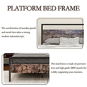 NNV Metal Platform King Size Bed Frame with Wooden Headboard and Footboard, Strong Metal Slats Support Mattress Foundation No Box Spring Needed Easy Assembly Black