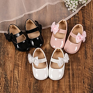 Miamooi Infant Baby Girls Mary Jane Dress Shoes Bowknot Princess Flats Toddler Non Slip Soft Rubber Sole Newborn Moccasins Crib Shoe A/Pink