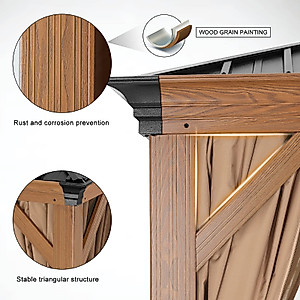 ABCCANOPY Hardtop Gazebo 12x16 - Outdoor Metal Hard Top Gazebo, Permanent Galvanized Steel Aluminum Framed Pavilion with Netting and Curtain for Patio Backyard Lawn Garden (Double Roof, Wood Grain)