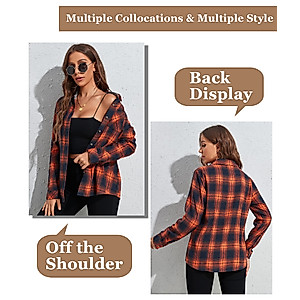Deer Lady Plaid Flannel Shirts for Women Buffalo Plaid Shirts Oversized Long Sleeve Casual Button Down Blouse Top Orange 3X