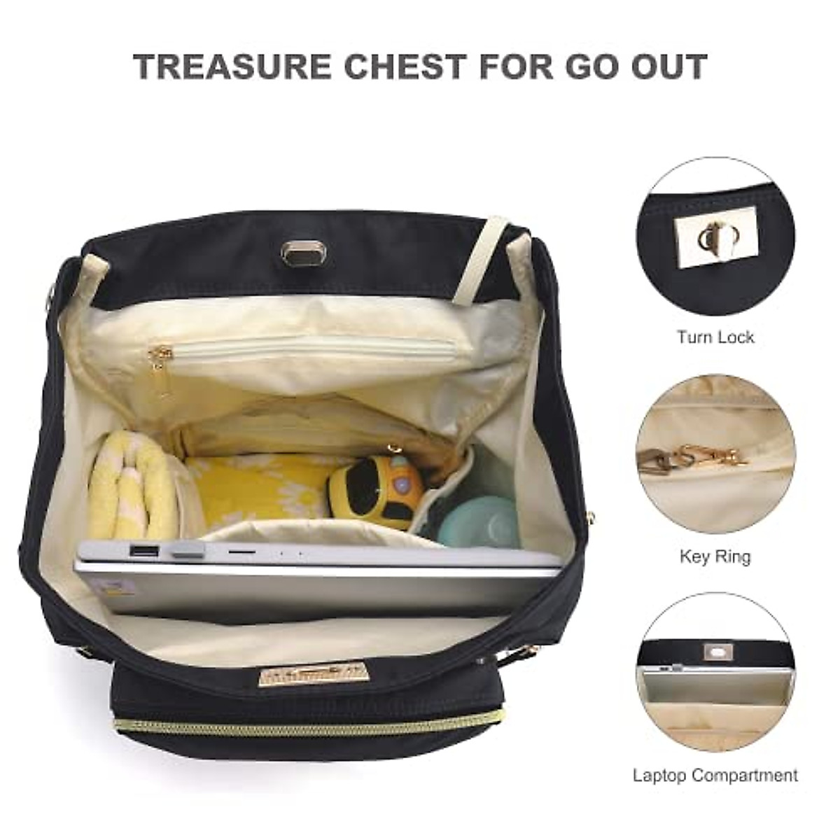 Baby Diaper Bag Backpack with Stroller Hooks, Pipi bear Multi-function Stylish Travel Diaper Back Pack for Mom and Dad, Baby Changing Bag, Maternity Nappy Bag for Boys and Girls, Large Capacity, Black