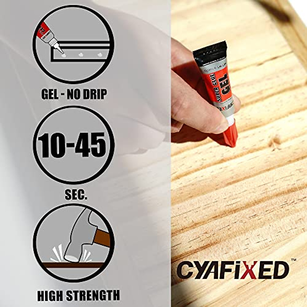 Super Glue Gel by CYAFIXED, 4-Pack of Single-Use Tubes, “All Purpose” CA Glue, Fast Drying, No Drip Gel Formula.105 oz Each