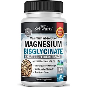 Magnesium Bisglycinate Chelated Supplement - High Absorption Magnesium Supplement for Muscle, Bone & Joint Support - Non-GMO, Non-Laxative, Fully Buffered for Maximum Bioavailability - 180 Capsules