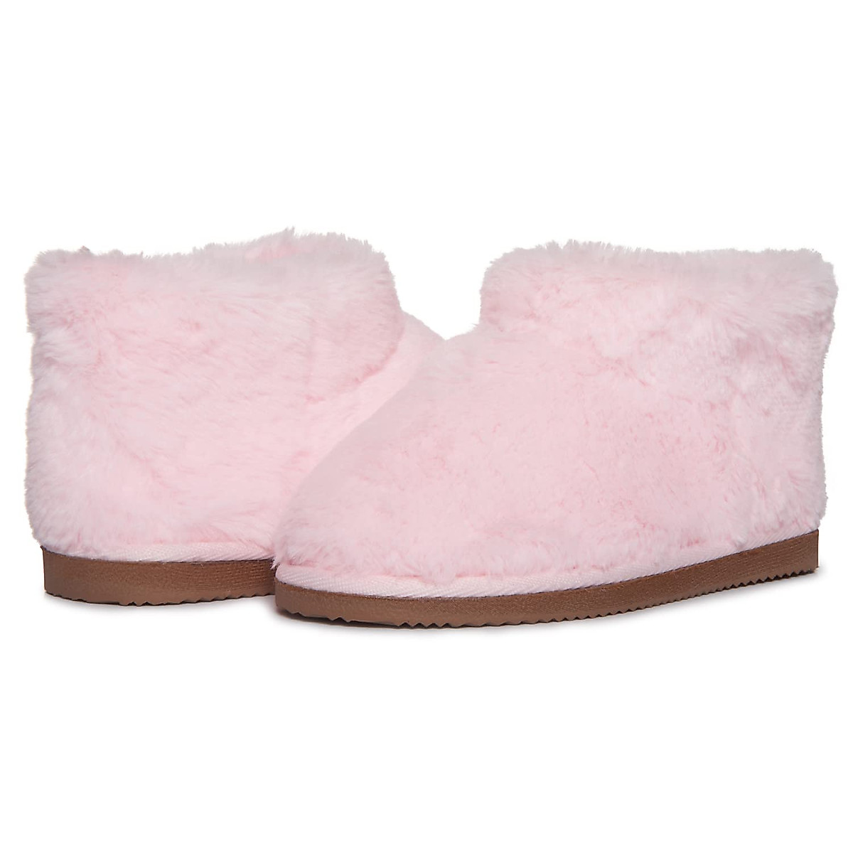 Lucky Brand Girls Plush Bootie Slippers, Fuzzy Rubber Sole Bedroom Slipper Booties, Little Kids Cozy Fluffy House Shoes Boots, Pink, Size 2-3