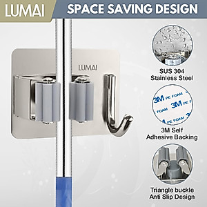LUMAI 3M Broom Holder Wall Mount Self Adhesive 3-pack Wall Broom Holder Wall Mount Heavy Duty, Broom Hanger Wall Mount, Broom Mop Holder Wall Mounted, Broom Organizer Wall Mount, Mop Holder Wall Mount