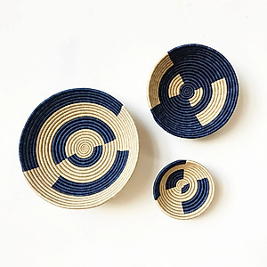 Small African Basket- Kiloli/Rwanda Basket/Woven Bowl/Sisal & Sweetgrass Basket/Tan, Blue