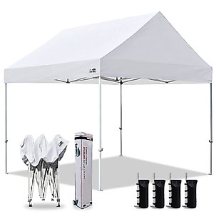 Eurmax USA Patented 10x10 Pop Up Canopy Tent Party Tent Commercial Instant Canopies Shelter with Heavy Duty Roller Bag,Bonus 4 Sand Bags (White)