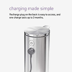 simplehuman 9 oz. Touch-Free Rechargeable Sensor Liquid Soap Pump Dispenser, Brushed Stainless Steel