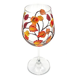 Autumn Leaves Wine Glass - Fall Colors - Leaf, Red, Yellow, Orange - Hand Painted - Thanksgiving Wine Glass
