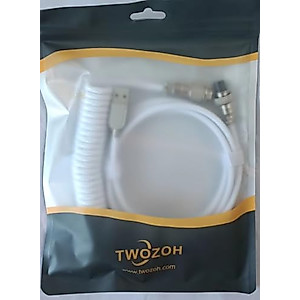 Twozoh USB C Keyboard Coiled Cable, Braided Detachable Aviator Double Sleeve Type C Mechanical Keyboard Cable (White)