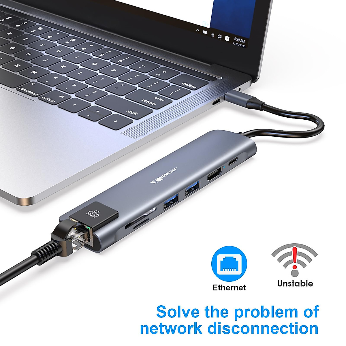 USB C Hub 7 in 1 Multiport Adapter 4K HDMI,100W Power Delivery,2 USB-A Data Ports,1 Gigabit Ethernet,SD/TF Card Readers,USB C Dongle for MacBook Pro/Air,iPad,iMac,iPhone 15 Pro/Pro Max,and More