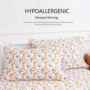 KACEMOO Queen Floral Sheet Set 4PC Yellow Flower Printed Sheets for Queen Pattern Sheets Microfiber Soft Cooling Luxurious Brushed Bed Sheets with 17”Deep Pocket, Easy Care, Breathable, Wrinkle Free