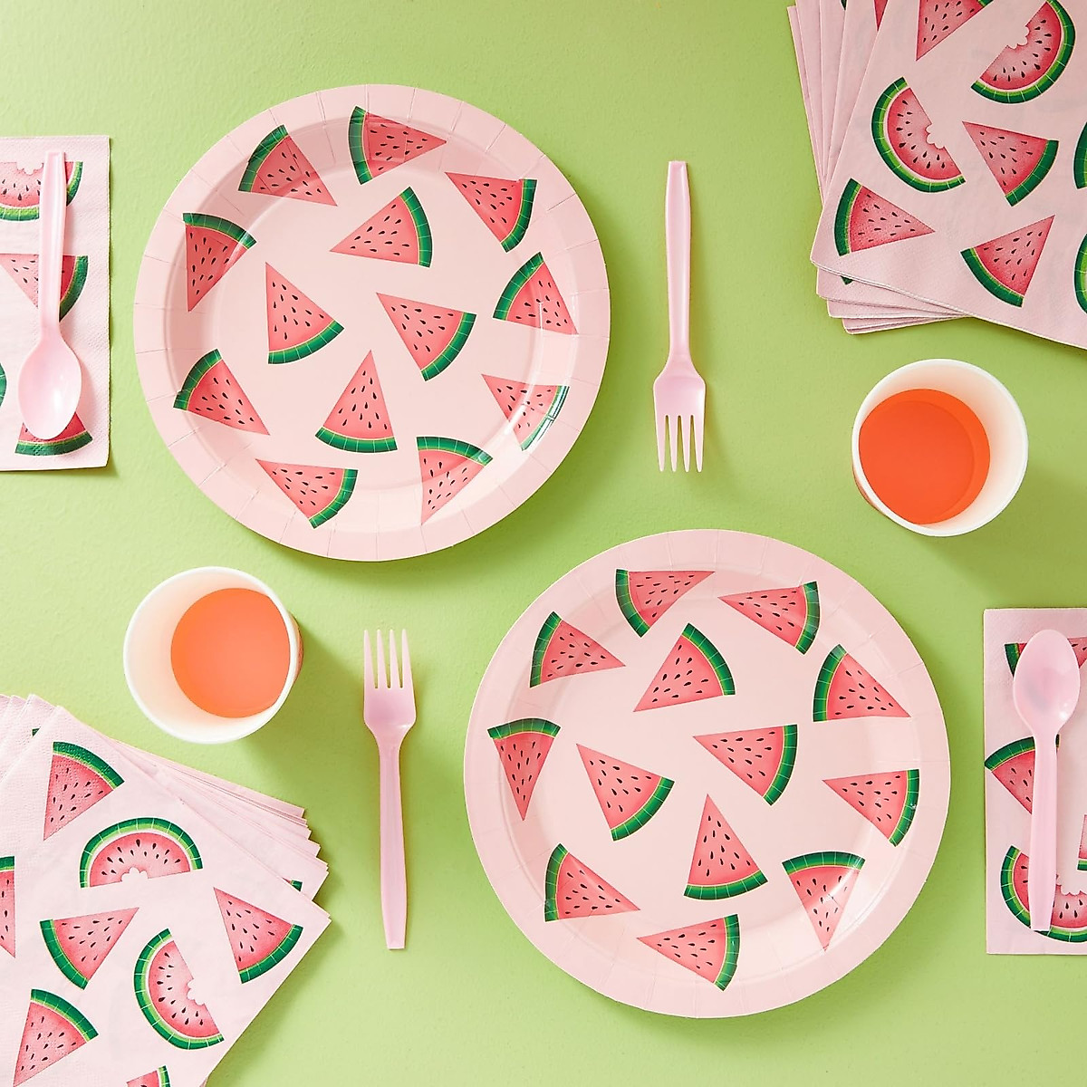 288-Pieces Watermelon Party Supplies with Plates, Napkins, Cups, and Cutlery, One In A Melon Party Decorations for Girls Summer Birthday Party, Baby Shower (Pink, Serves 48)