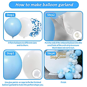 Blue and White Balloons Garland Kit 124 Pack Different Sizes inch Pastel Baby Blue Matte White Balloons and Light Blue Confetti Balloons for Baby Shower Wedding Birthday Party Arch Decorations