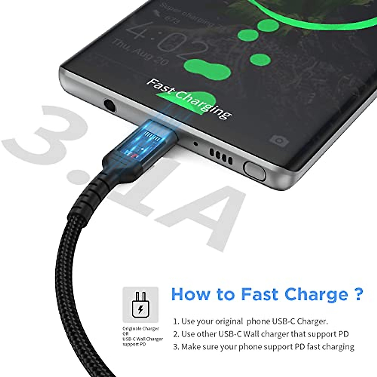 6FT USB-C to USB-C Charging Cable, 2-Pack USB 2.0 Type C to Type C Cable 60W/3A Fast Charging C to C Charger Cord Compatible with Samsung Galaxy S22 Ultra Google Pixel 6 iPad Pro, USBC to USBC Cable