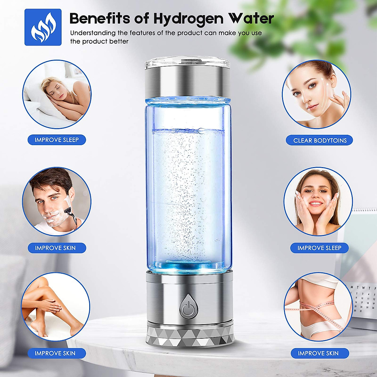 N.P Hydrogen Water Bottle Generator with Dual Chamber,PEM and SPE Technology,Up to 1700PPB,Portable Hydrogen Water Maker,Hydrogen Water Machine,New Technology Glass
