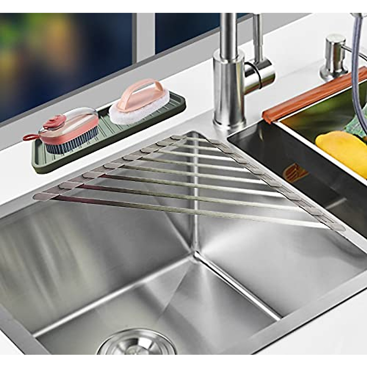 Ahyuan Multipurpose Silicone Sponge Holder for Sink Flexible Kitchen Soap Tray Sponger Gadget Sink Organizer for Kitchen and Bathroom (Gray)