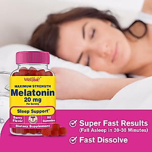 WellYeah Melatonin Gummies 20mg | Sleep Support | Maximum Strength Melatonin 20mg Gummies for Adults | Fast Dissolved | Great Berry Flavor | 60 Count | Vegan, Non GMO