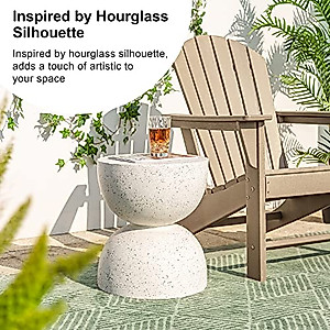 glitzhome Modern Decorative Garden Stool Heavy Duty Patio Sturdy Faux Terrazzo Garden Stool Side Table Plant Table for Indoor Covered Outdoor, 17.75”H, White