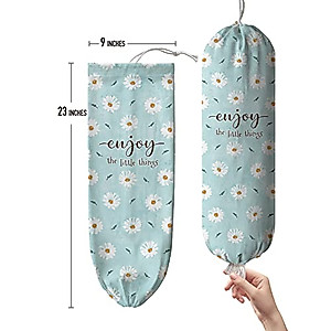 Hglian Flowers Grocery Bag Holder Dispenser Wall Mount Plastic Bag Holder Garbage Shopping Trash bags Storage Organizer,Cute Daisy Kitchen Décor, Gifts for Women Mom Wife-Teal