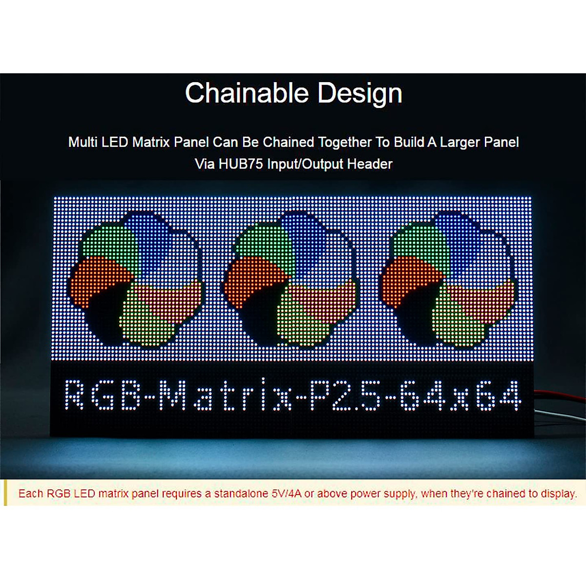 64x64 4096 Pixels RGB Full-Color LED Matrix Panel 2.5mm Pitch, Adjustable Brightness Chainable Design,Display Text/Colorful Image/Animation, Compatible with Raspberry Pi / Raspberry Pi Pico / ESP32
