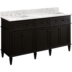 Signature Hardware 953349-60-RUMB-8 Elmdale 60" Free Standing Double Basin Vanity Set with Mahogany Cabinet, Wood Vanity Top, and Porcelain Undermount Sink - 8" Faucet Holes