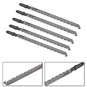 BE-TOOL Jigsaw Blades, 5 PCS T301CD T-Shank Jig Saw Blade Universal Jig Blade Assortment For Cutting Metal Wood PVC and More - fit Bosch, Dewalt, Hitachi, Makita, Festool etc