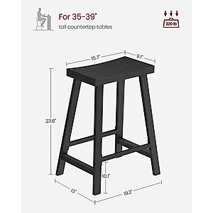 VASAGLE Bar Stools, Set of 2 Bar Chairs, Kitchen Breakfast Bar Stools with Footrest, 23.6 Inches High, Industrial in Living Room, Party Room, Black ULBC074B56