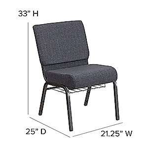Flash Furniture HERCULES Series 21''W Church Chair in Dark Gray Fabric with Book Rack - Silver Vein Frame