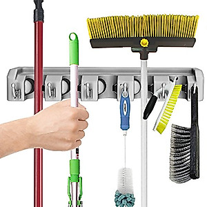 Shovel, Rake and Tool Holder with Hooks- Wall Mounted Organizer for Garage, Closet, or Shed-Hang Home and Garden Tools-Space Saving Rack by Stalwart