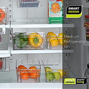Smart Design Stackable Refrigerator Bin - 6 x 12 Inch - BPA Free Plastic Resin - Fridge, Freezer, Pantry Organizer, Cabinet Storage, Food, Produce, Fruit Containers - Kitchen Organization - Clear