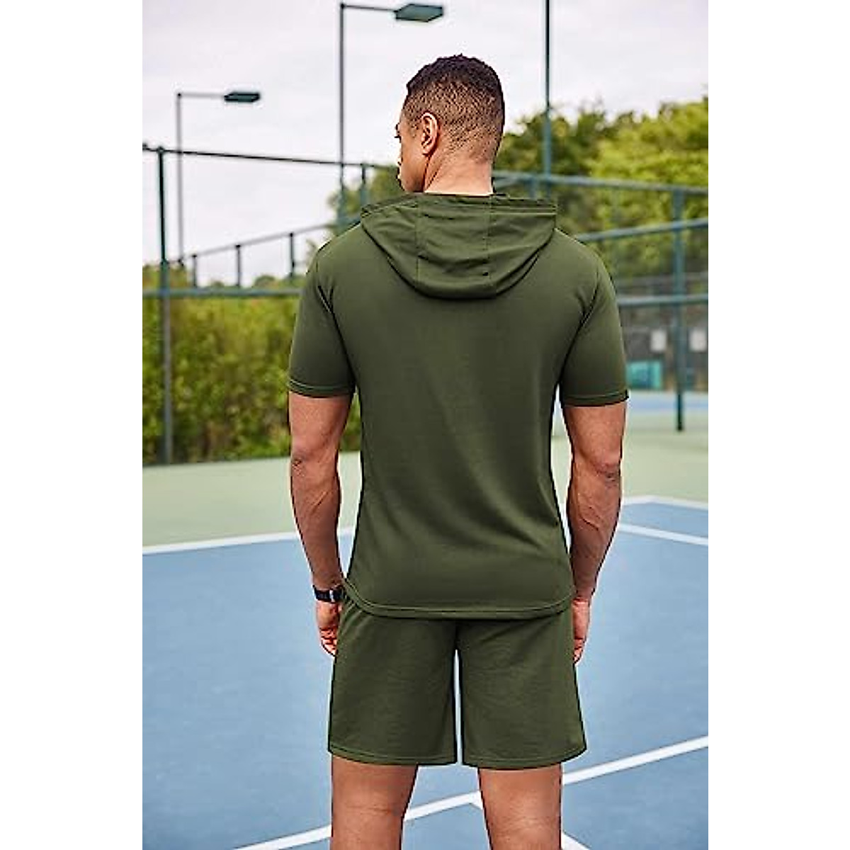 COOFANDY Mens 2 Piece Short Sleeve Hooded Athletic Tracksuit Casual Sports Sweatsuit Workout Gym Hoodie and Shorts Set