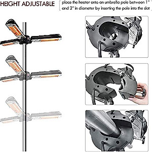 LIRUI Electric Patio Parasol Umbrella Heater, Folding Outdoor Electric Infrared Space Heater with 3 Heating Panels for Pergola Or Gazabo for Outside Garden Terrace Home Essential